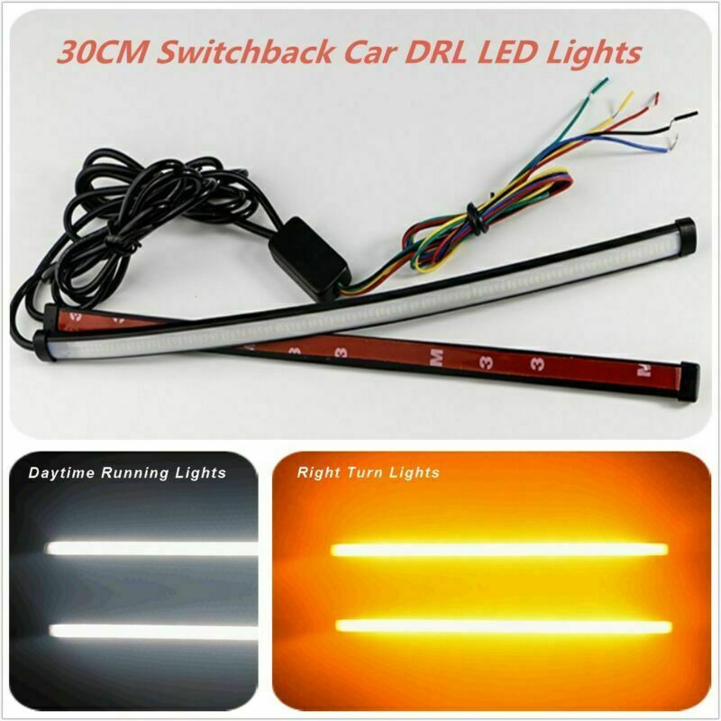 2x 30CM Dual Color Switchback LED Strip For Auto Headlight DRL & Turn ...