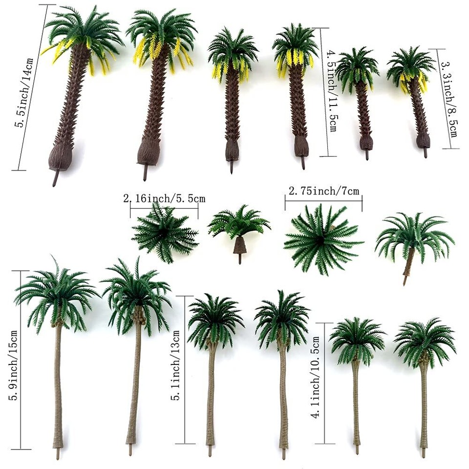 16 Pieces Plastic Model Tropical Coconut Palm Tree for Model Train ...