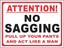 ATTENTION NO SAGGING - SIGN, BUSINESS SIGN, policy sign, store signs ...