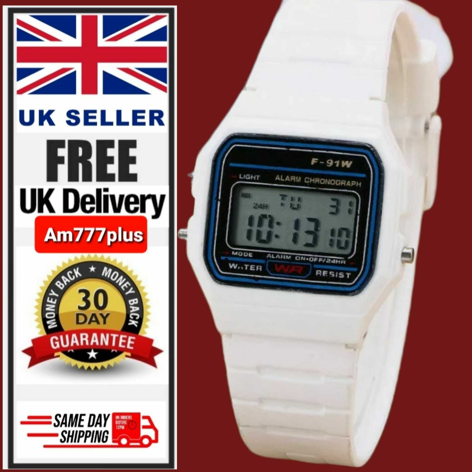 New Sports Alarm Stopwatch Wrist F91W WHITE Watch with LCD Digital ...