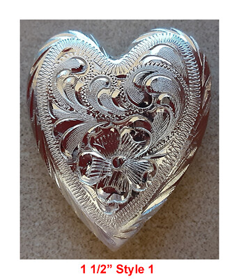 Hand Engraved Silver Plated Heart Shaped Conchos. 1/2, 5/8, 3/4, 1, 1-1 ...