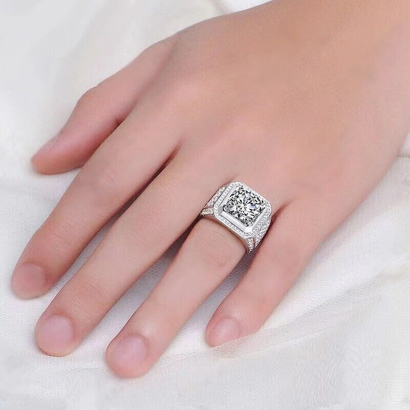 MENS 5CT Round Cut VVS1/D Certified GRA Moissanite Band Ring 925 ...