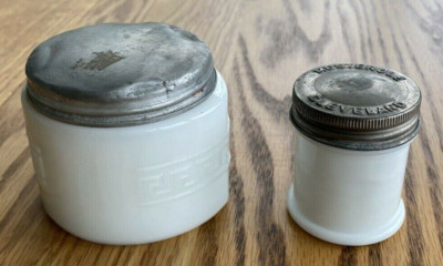 Vintage MUSTEROLE Jar Milk Glass with Metal Lid CLEVELAND and WOODBURY ...