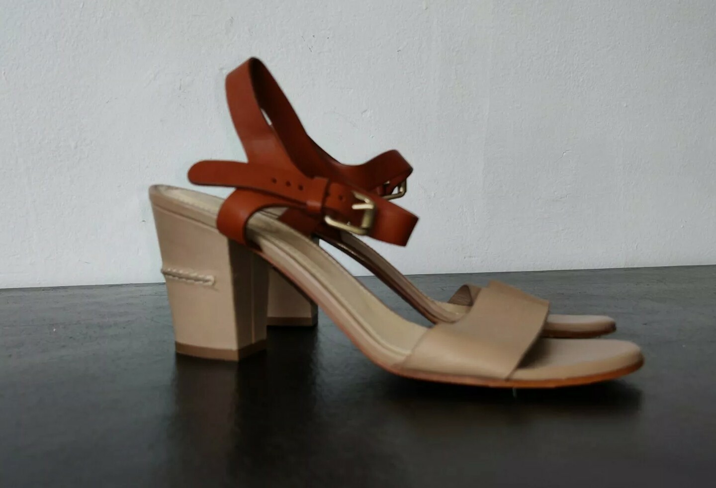 Chloe Brown / Tan Block Heels Platform Sandals Ankle … - Gem