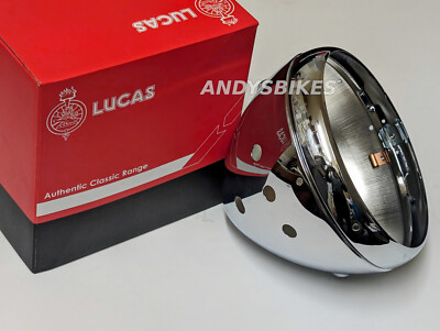 Genuine Lucas Classic 7" Chrome Headlight Bowl Shell & Rim Triumph T140 ...