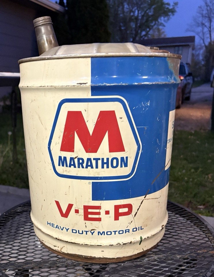 Vintage Marathon VEP 5 Gallon Advertising VEP Gas Oil Can | eBay