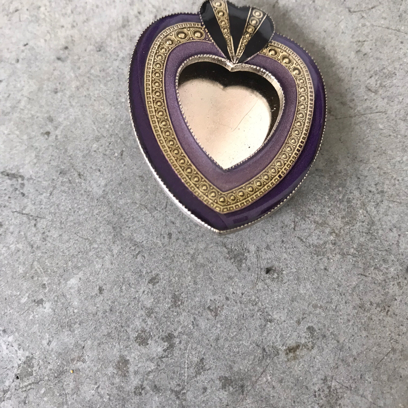 Aluminum Silver Tone Heart Locket Purple Photo Holder Brooch Pin | eBay