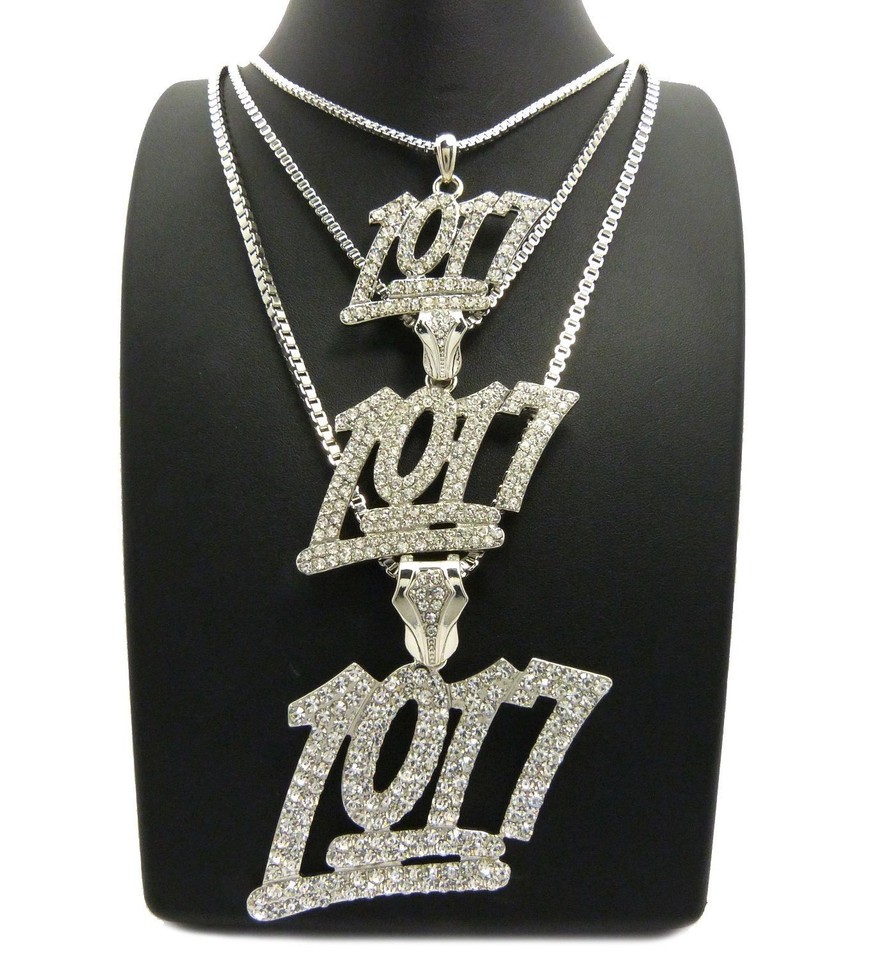 Iced Hip Hop 3pcs of 1017 Pendant w/ 20",24",30" Box Chain 3 Bling ...