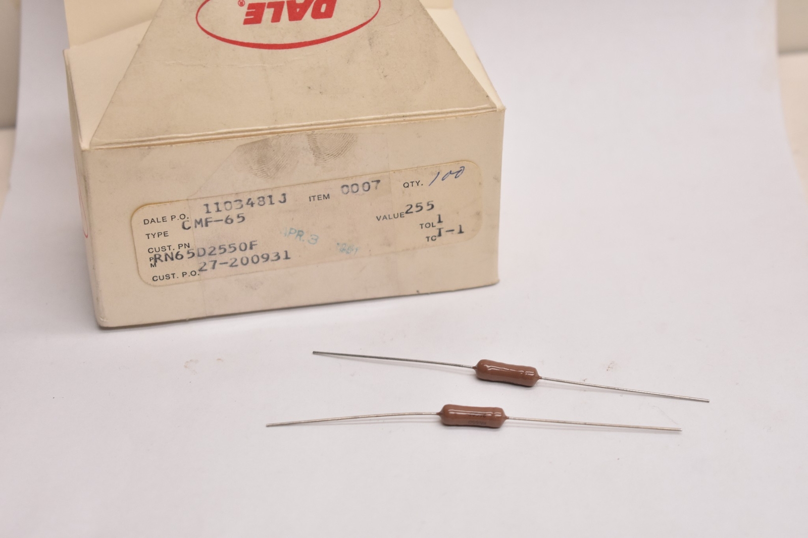 Dale RN65D2550F Type CMF-65 Metal Film Resistors 255Ohms Box of 100 | eBay