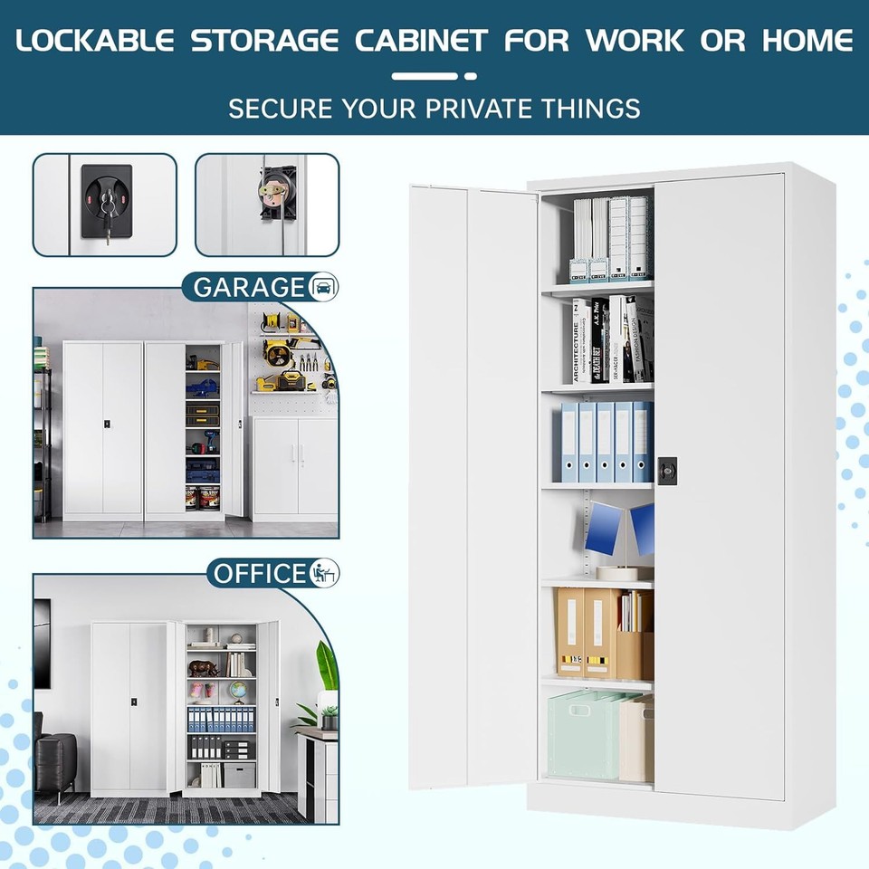 Metal Storage Cabinet,71” Tall Garage Cabinet w/Locking Doors ...