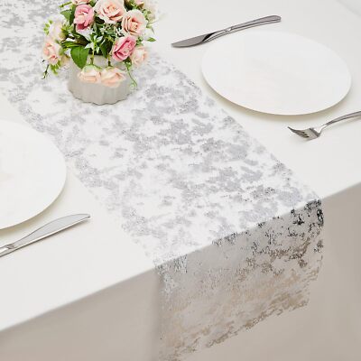 Silver Table Runner 11''x 30 Feet Glitter Table Runner Roll Metallic ...