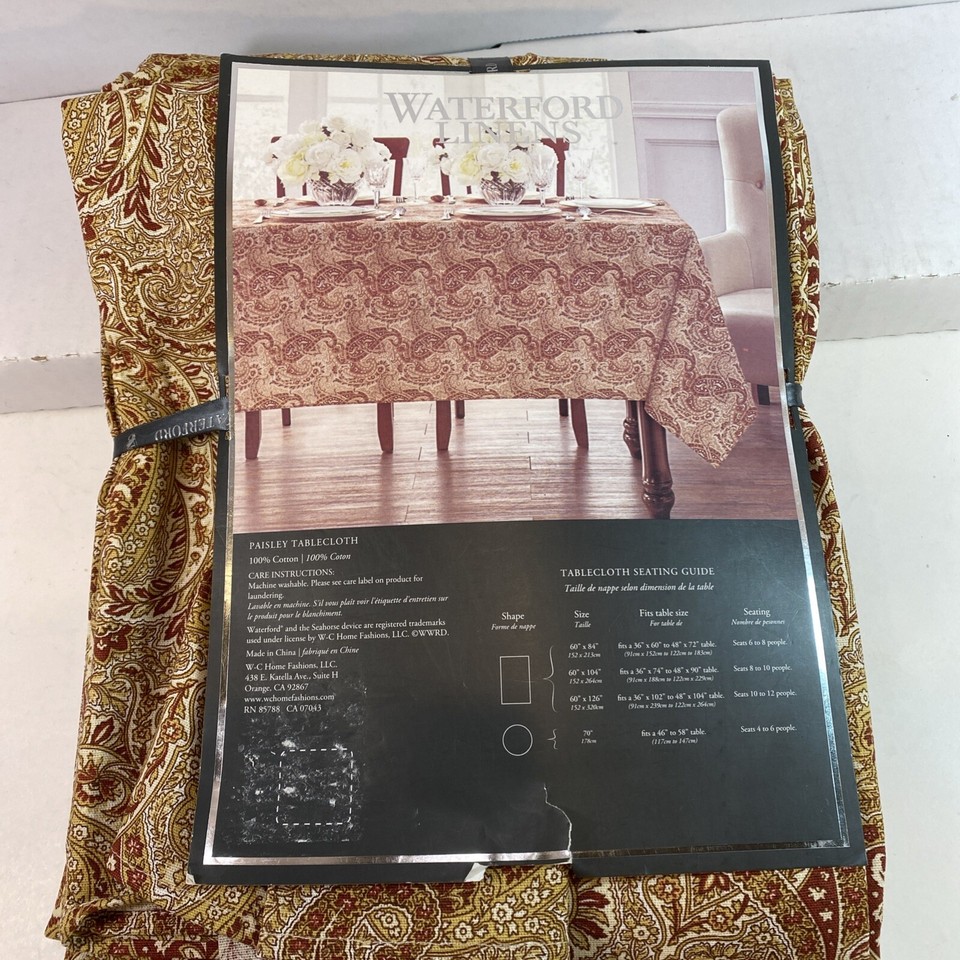 Waterford Linens Paisley Tablecloth Cotton Spice Oblong 60”x 126” | eBay
