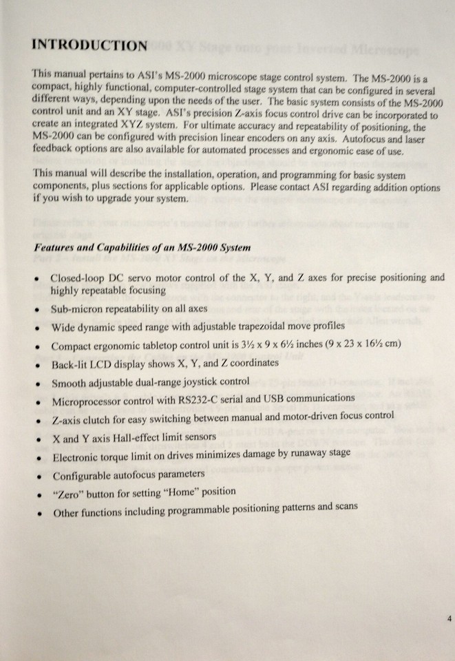 ASI MS2000 Motorized Microscope Stage Instruction Manual | eBay