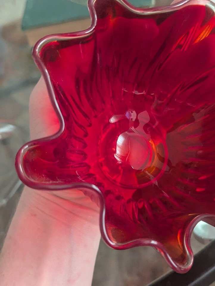 Vintage Fostoria Heirloom Red Glass Handkerchief Vase Bowl MCM ...