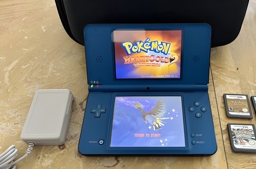 Nintendo DSi XL System Midnight Blue + Charger & Pokemon Heart Gold ...