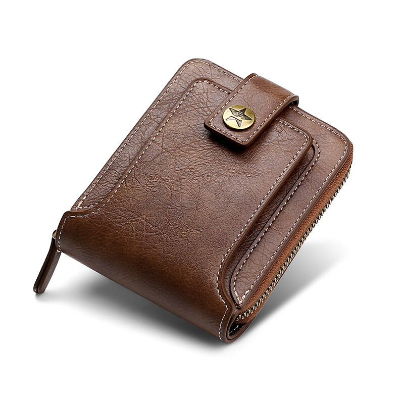 Men Men's T4 Trifold Leather Wallet Retro Multifunctional Zipper Buckle ...