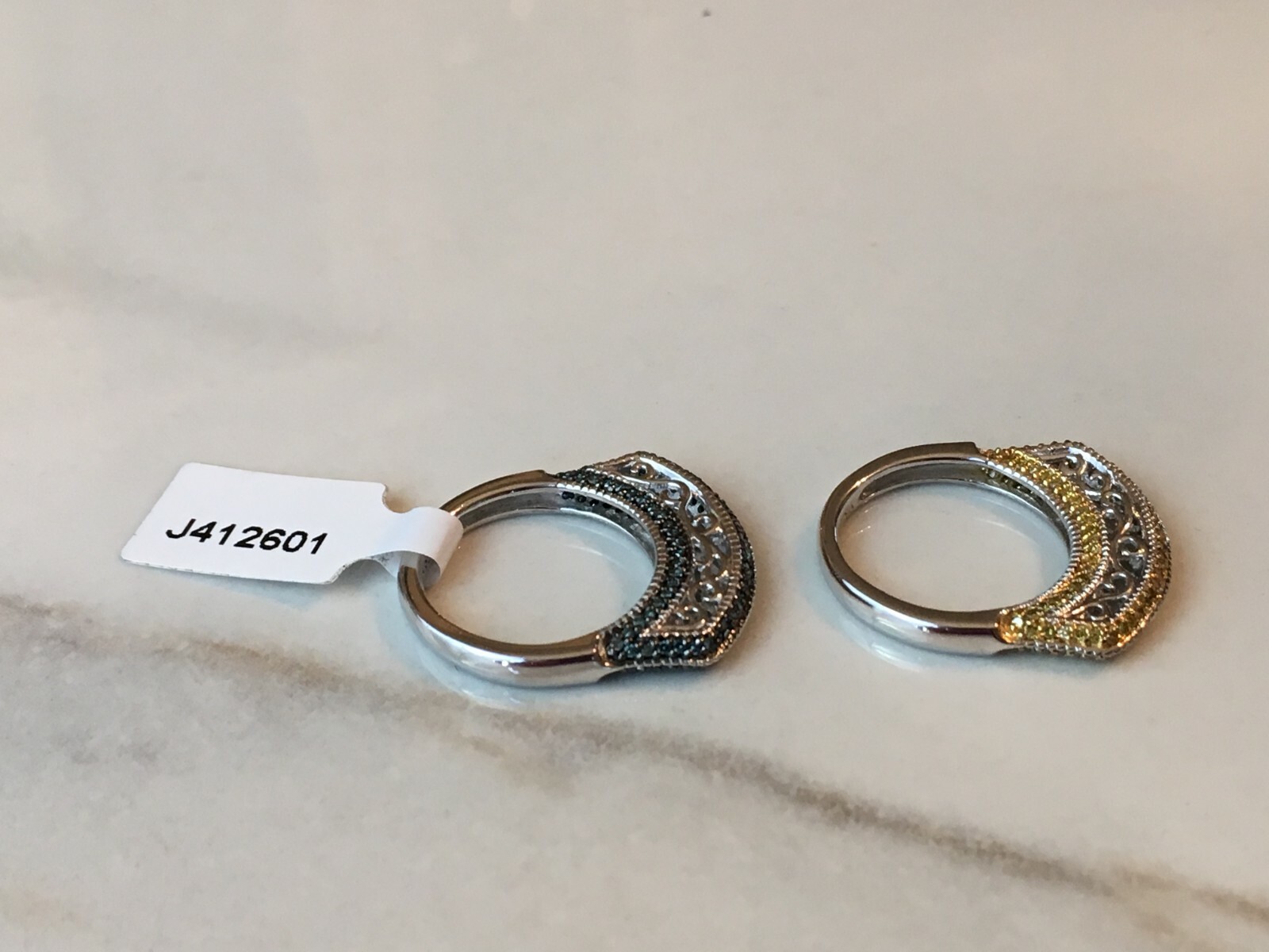 SHOPHQ Sterling Silver 0.33ctw Each Blue & Yellow Diamond Stacker Band ...