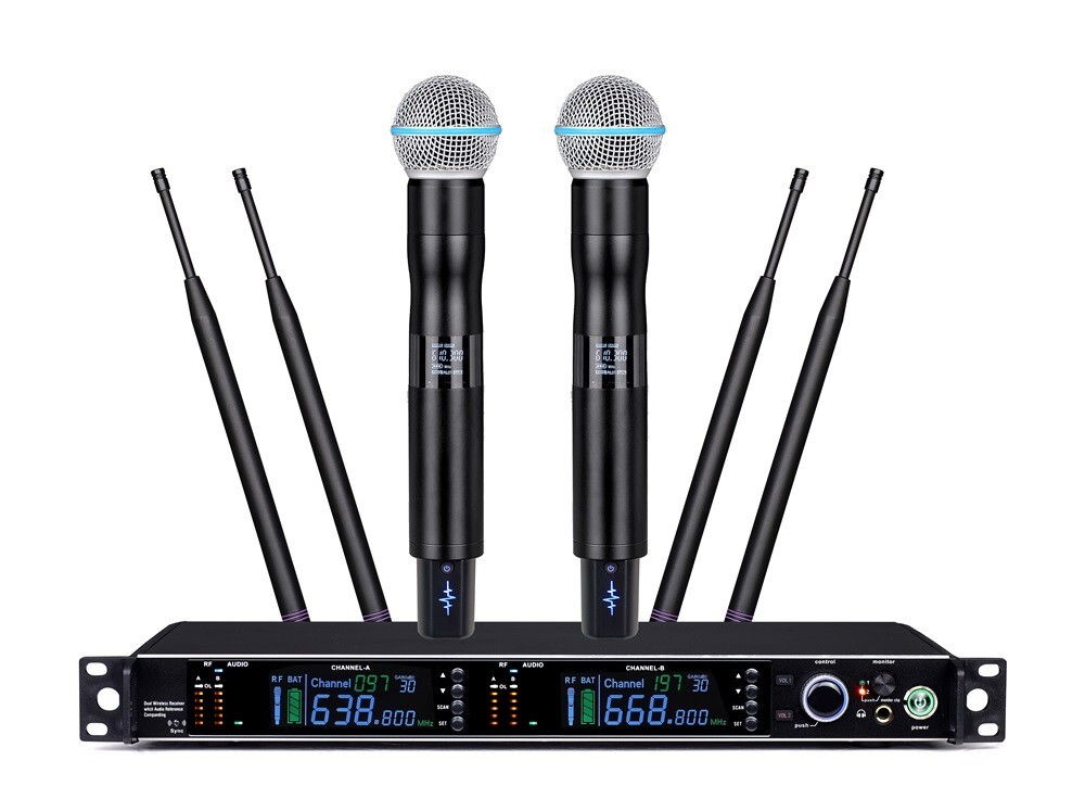 UHF PLL Professional True Diversity Dual Wireless Cordless Microphone ...