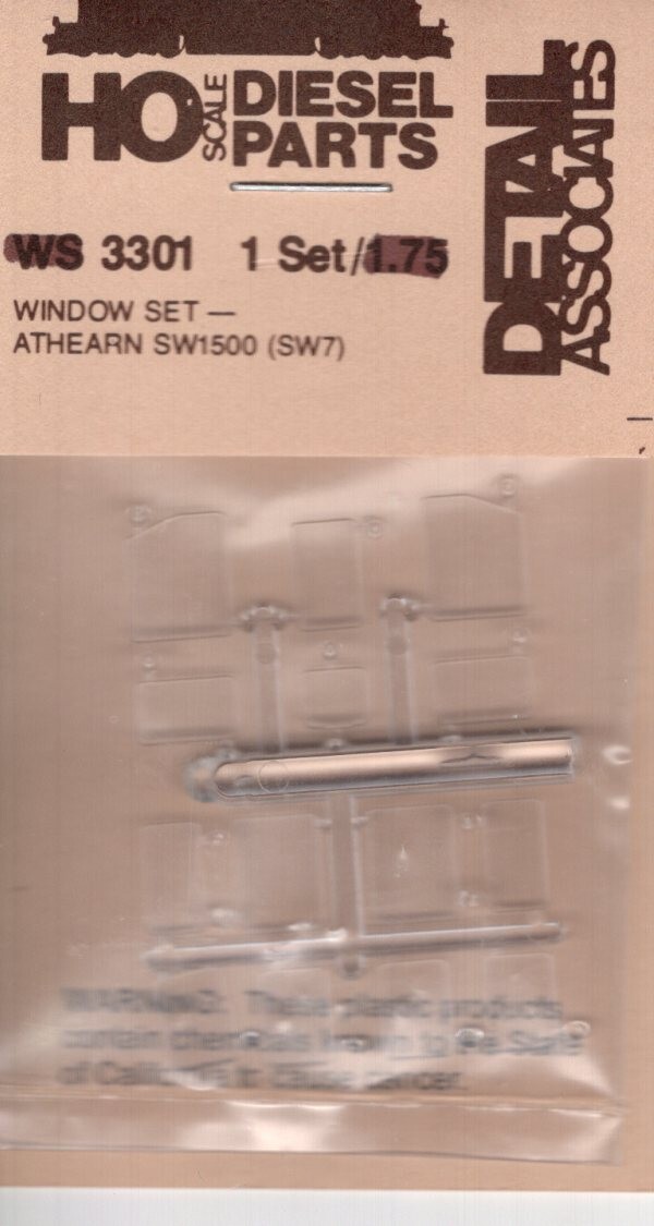 HO Scale Detail Associates 3301 Window Set - Athearn SW1500 (SW7) 1 Pkg ...