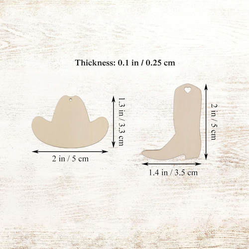 30Pcs Mini Cowboy Hat and Boot Wood DIY Crafts Cutouts Blank 2" Wooden ...