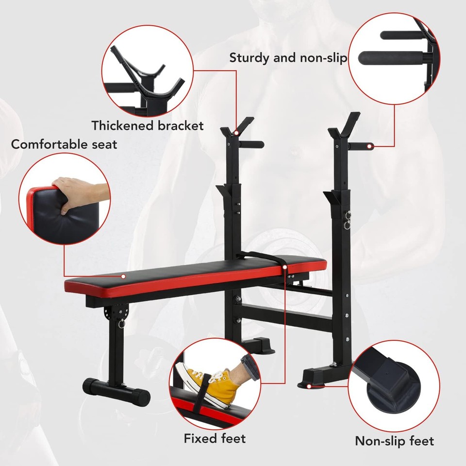 Adjustable Weight Bench with Barbell Rack, Bench Press Folding Workout ...
