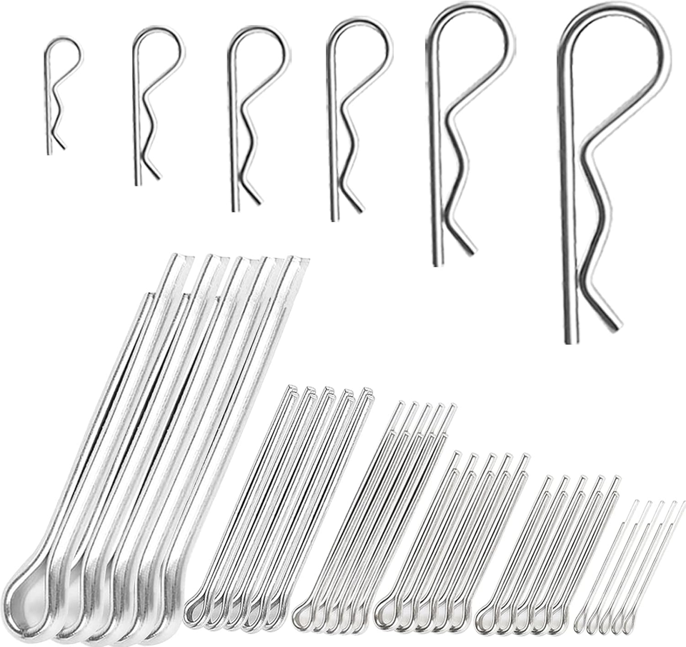 60 Pcs Cotter Pin Hair Pin Assortment Kit, Zinc Plated R Clip Key ...