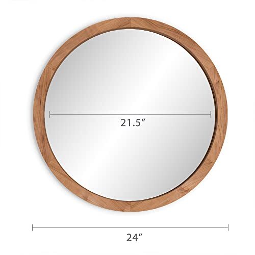 Round Wood Mirror - Natural Wooden Frame, Large Circle Mirror for Wall ...