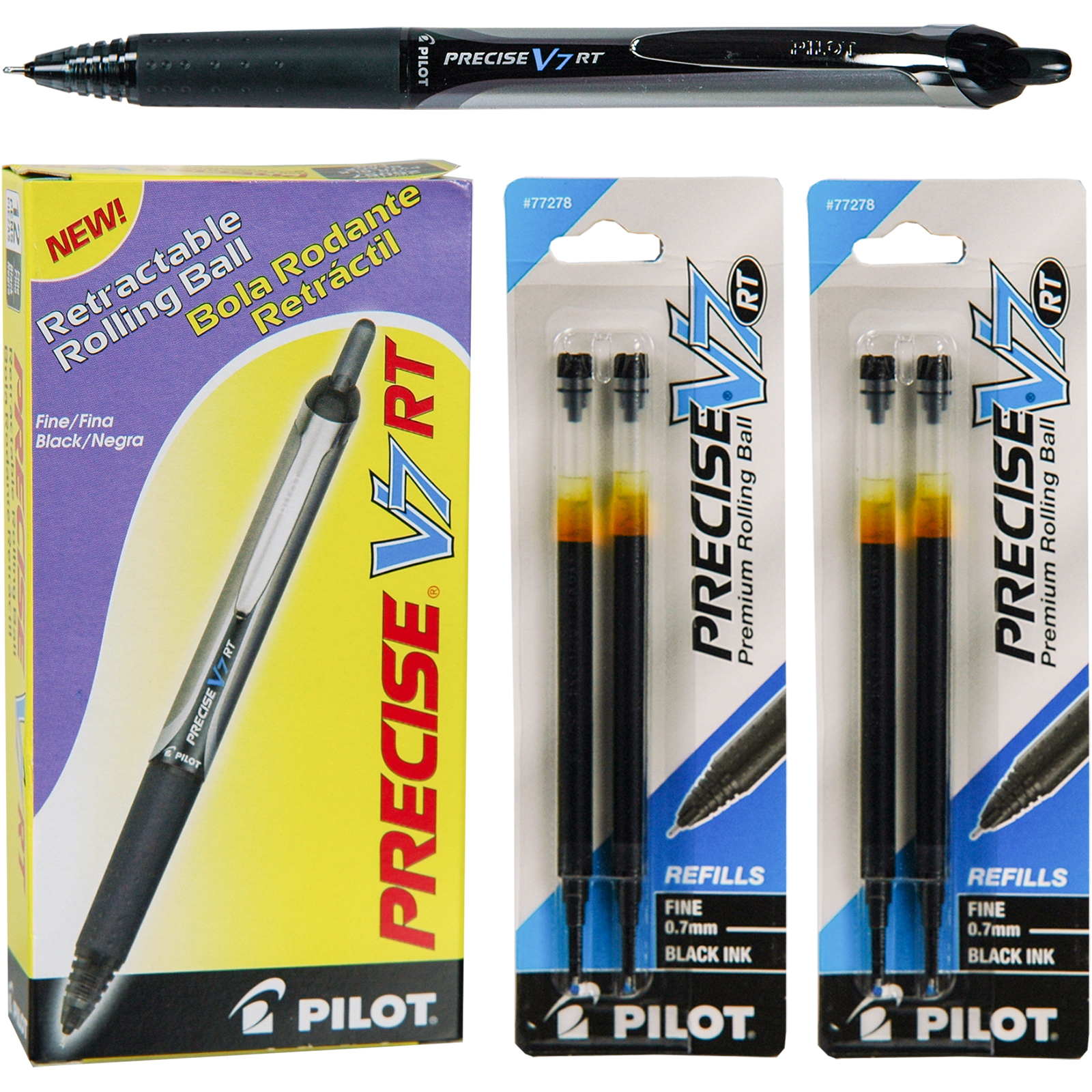 Pilot Precise V7 RT Black Ink 0.7mm Fine Point 12 Pens With 2 Pack of ...