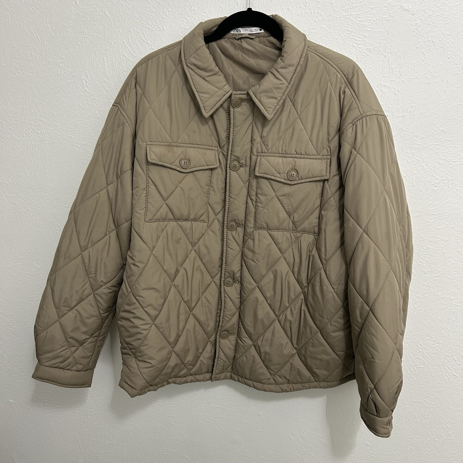 Zara Khaki Tan Quilted Puffer Chore Jacket Size L Lig… - Gem