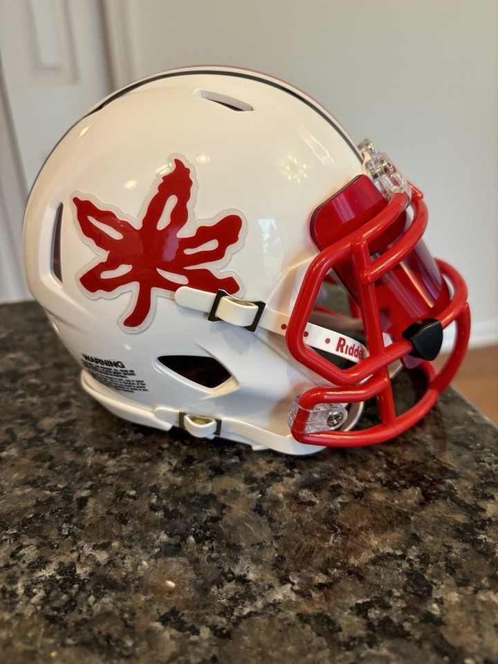 Ohio State Buckeyes Custom Mini Football Helmet White Red Leaf Riddell ...