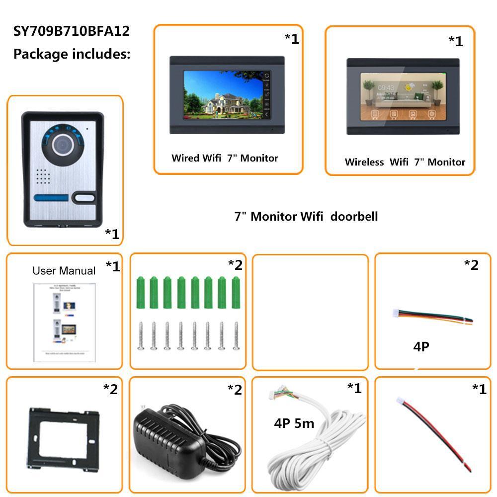 7" TFT LCD 2 Monitors Wifi Video Door Phone Doorbell Intercom IR-CUT ...