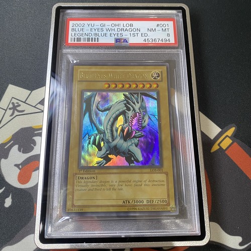PSA 8 FOIL LINE ERROR Blue-Eyes White Dragon Legend 1st Edition LOB-001 ...