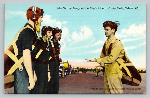 Postcard Ramp Crew Pilot on Flight Line Craig Filed Selma Alabama VTG ...