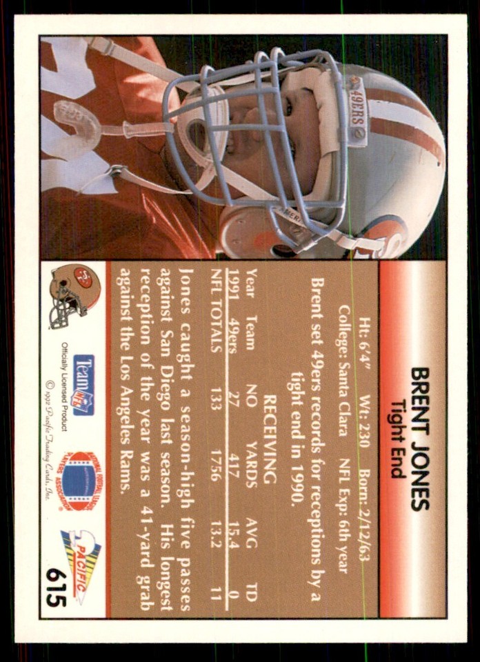 1992 Pacific Brent Jones Football Cards #615 | eBay