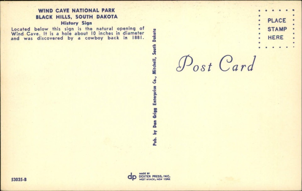 How Wind Cave Was Named Wind Cave National Park Black Hills SD vtg ...