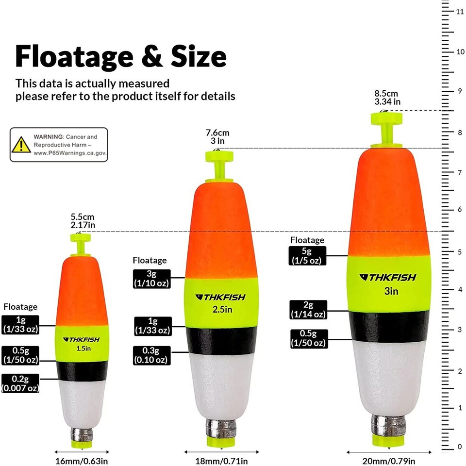 THKFISH 10pcs Cigar Floats Bobbers Fishing Weighted Snap-onFreshwater ...