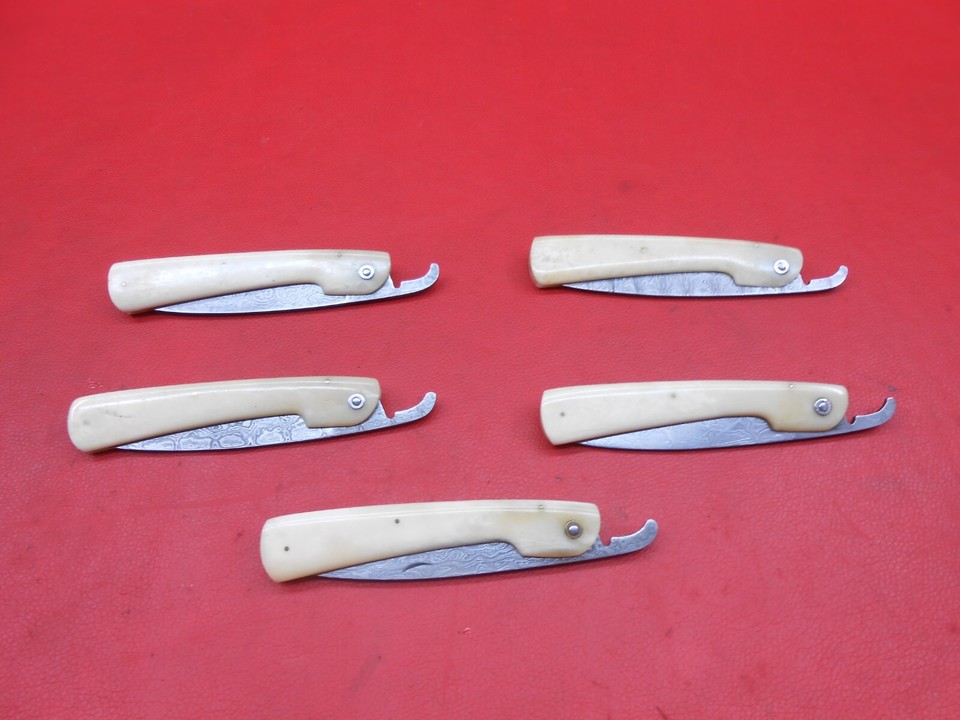 Custom Handmade Pattern Damascus Friction Folder Knife Bone Grip 5Pcs ...