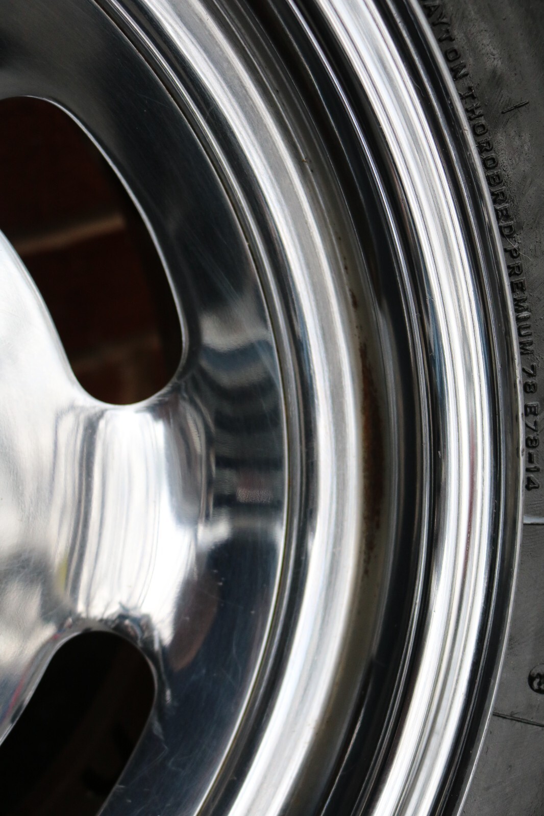 VINTAGE 14X6 CHROME SLOT WHEELS 5X4.75 BC NOS DAYTON E78-14 TIRES GM ...