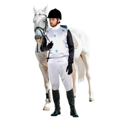 Melbourne Cup Horse Racing Jockey Rider Men's White & Blue Sport ...
