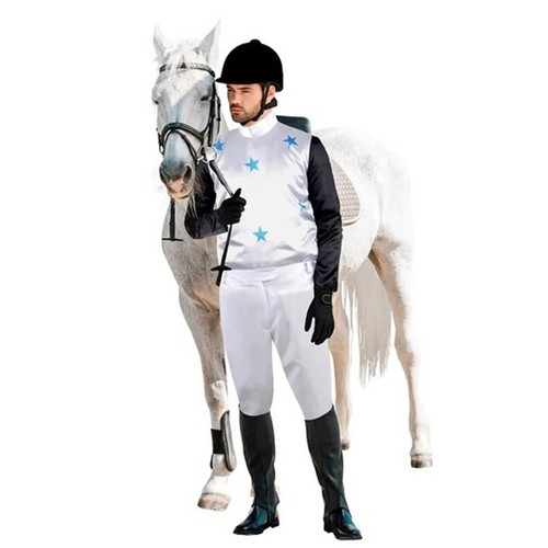 Melbourne Cup Horse Racing Jockey Rider Men's White & Blue Sport ...
