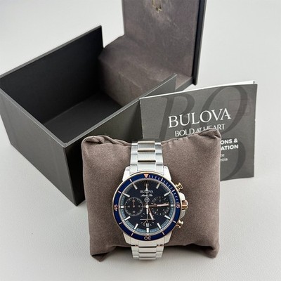 Bulova Marine Star 98B301 Men's Chronograph Blue Dial Quartz Watch 45mm ...