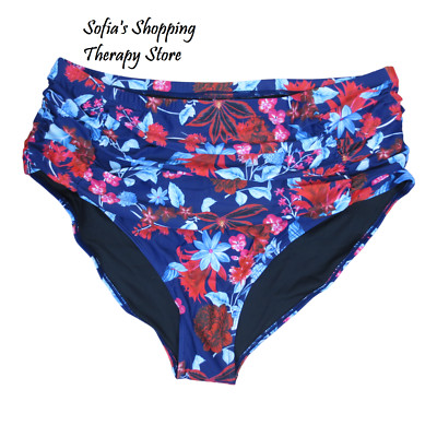 Bloomchic Floral Printed Ruched Detail Swim Bottom 22 24 3X Blue Red | eBay