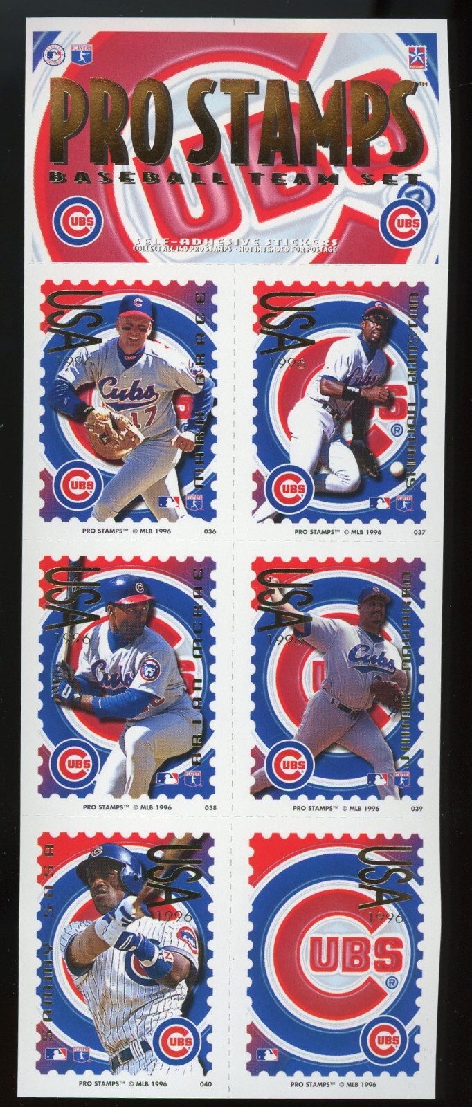 1996 Pro Stamps Chicago Cubs Team Set Sammy Sosa Mark Grace Shawon ...