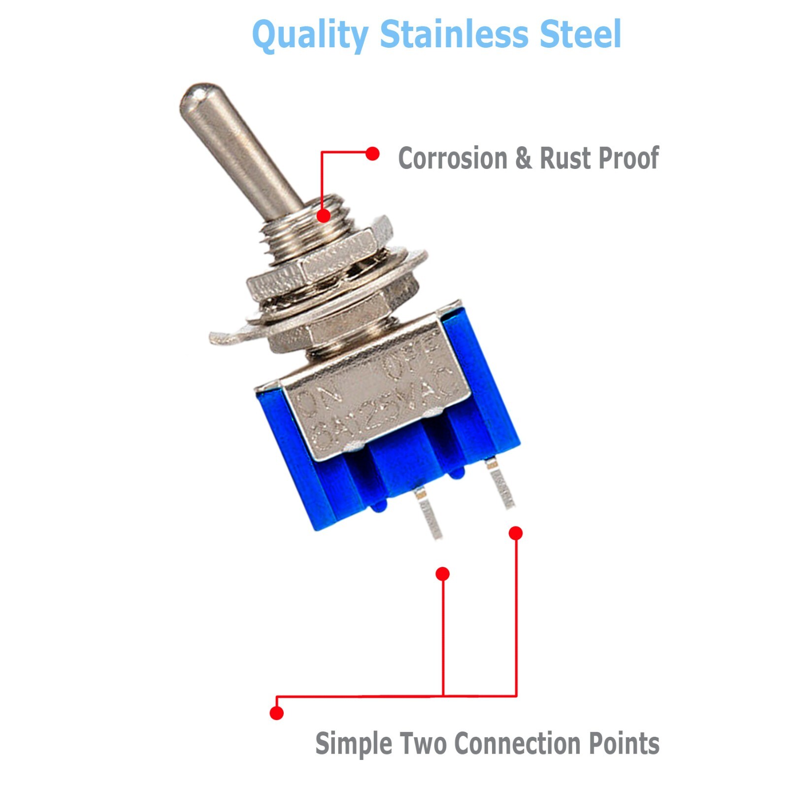 20Pcs MTS-101 2 Position Toggle Switch Kit 2 Pin SPST ON-OFF 6A 125VAC ...