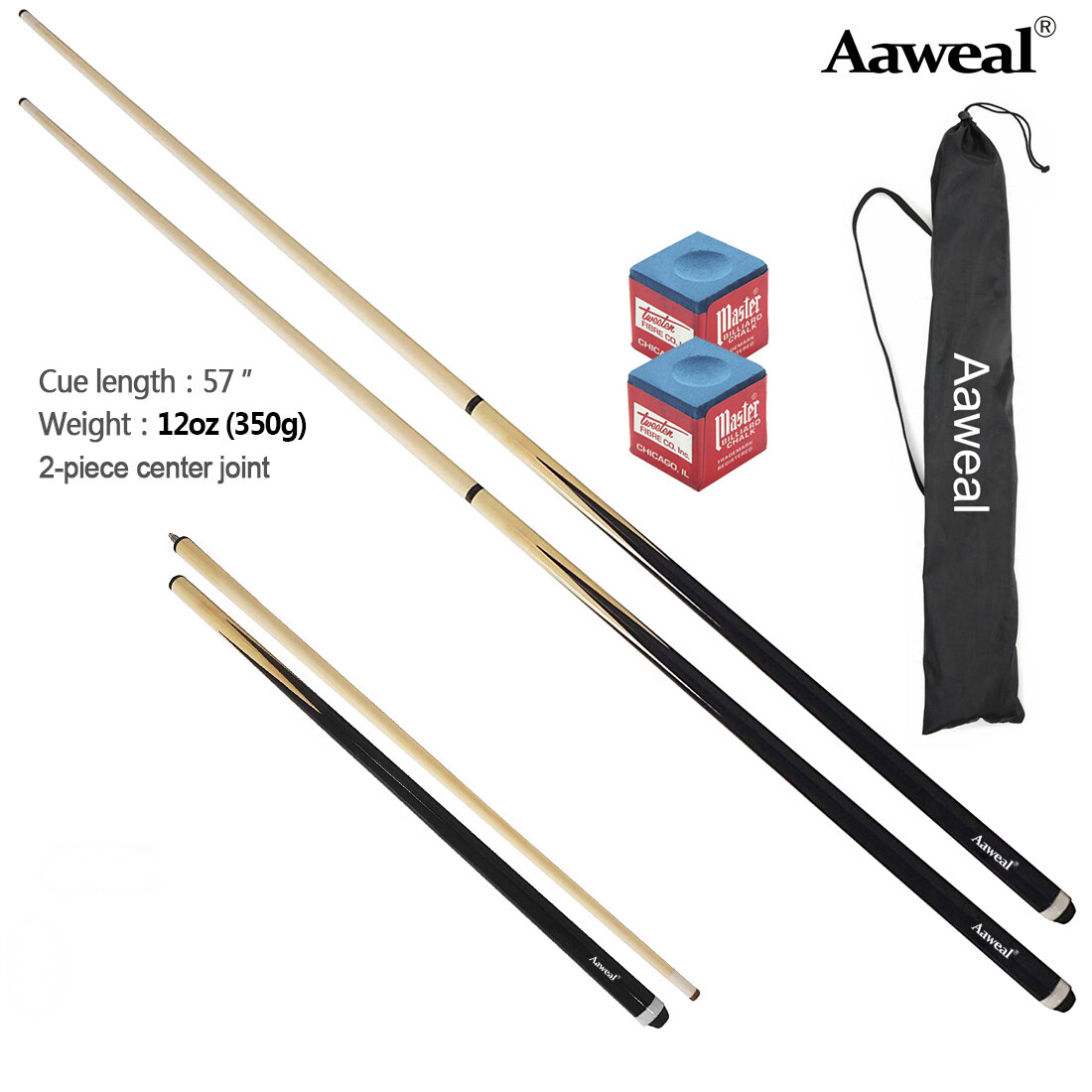 SET OF POOL CUES Two-Piece Pool Cue Case Carry Bag Billiard Sticks ...
