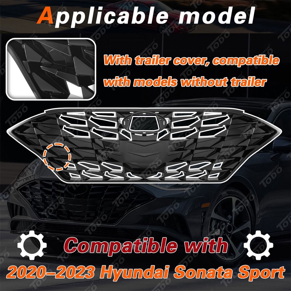 Fits Hyundai Sonata 2020-2023 Front Grille W/O Sensor Hole Gloss Black ...