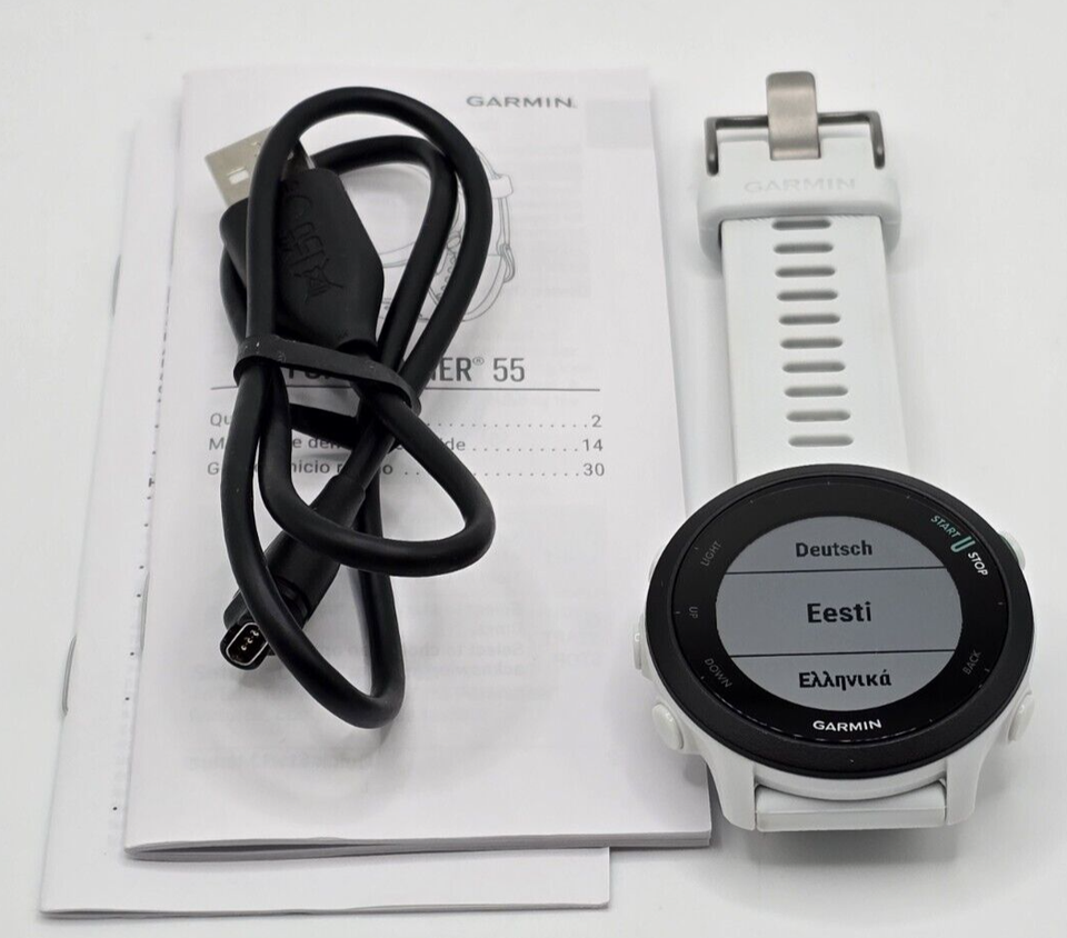 Garmin Forerunner 55 White GPS Running Smartwatch - Read 753759279615| eBay