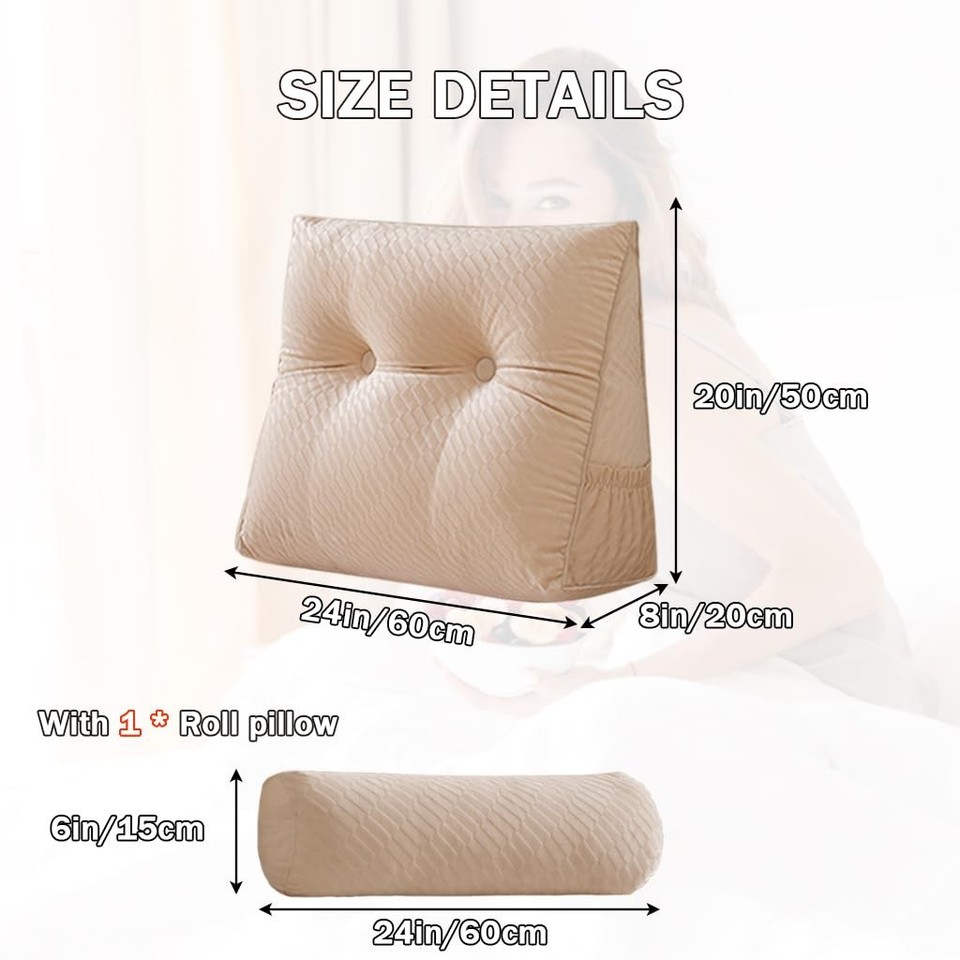 Velvet Triangular Wedge Pillow With Roll Pillows,Removable Cover ...