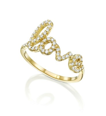 Love Ring Diamonds 0.25Ct Natural 14k Gold Letters Word Script Promise ...