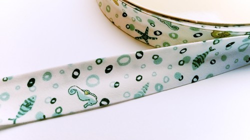 1 m weißes Schrägband mit maritimen Motiven 18 mm Einfassband Seestern ...